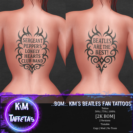 Second Life Marketplace - .:BoM:. Kim's Beatles Fan Tattoos 2K